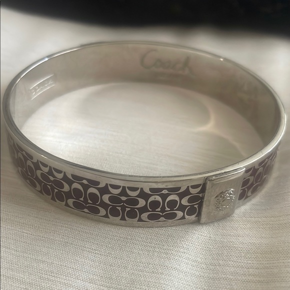 Coach | Accessories | Coach Silver And Brown Signature Bangle | Poshmark